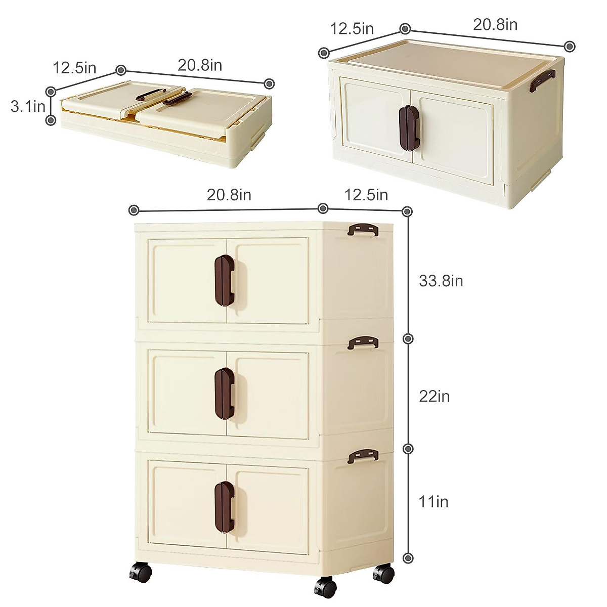 3 Pack Closet Organizers and Storage 36Qt (9.21 Gal) White Folding Stackable Storage Bins with Doors and Lids Plastic Collapsible Containers Organizer for Home Room Essentials plastic storage cabinet