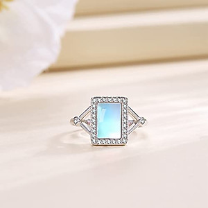 SCZKLAQ Moonstone Ring for Women 925 Sterling Silver Moonstone Ring Square Moonstone Jewelry for Women