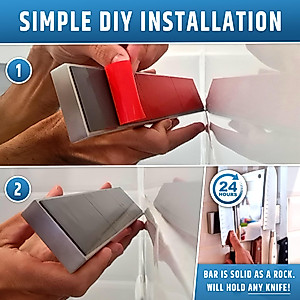 Strong Adhesive (No Drill) Magnetic Knife Holder for Wall - Professional 10 Inch Knife Strip - No Screws Needed - Adhesive Backing - Stainless Steel Knife Bar (Upgraded Version – Will Not Fall)