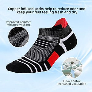 Kodal Copper Cushioned Athletic Ankle Socks, Low Cut Training Socks, Odor Free, Moisture Wicking, Arch Compression (5 Pairs)