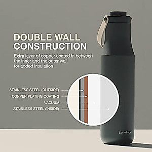 LocknLock Metro Bottle Double-Wall Insulated Stainless Steel with Silicone Handle, 16 oz, Navy