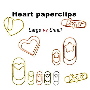 TESSTOR 100 Pcs Gold Heart Paper Clips Smooth Finish Love Shaped Paperclips Wedding Decoration, Funny Fancy Office Bookmarks Planner Clip Organizers