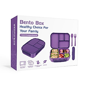 Amathley Lunch Box Kids,Bento Box Adult,Leakproof Lunch Containers for Adults/Kids/Toddler,1200ML-4 Compartments bento Lunch box with Utensil,Microwave & Dishwasher & Freezer Safe (Purple)