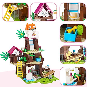 BRICK STORY Friends Jungle Tree House Pet Building Blocks, Doggy Daycare Playground with Slide, Animal Rescue Set Includes 2 Puppy and 2 Cat Toys, Gift for Kids Aged 6-12, 632 Pieces