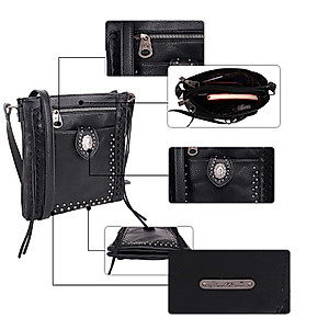 Montana West Leather Concho Crossbody Bag Collection Concealed Carry Bag For Women Shoulder Bag MW918G-9360WBK