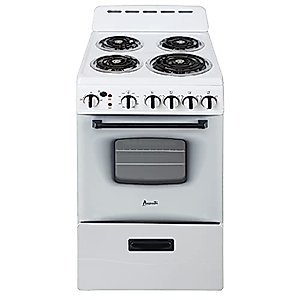 Avanti ERU200P0W Electric Range Oven Compact Design, 2.1-Cu.Ft. Capacity with 4 Coil Burners, Framed Glass Door, Storage Drawer and Broiler with Pan, 20-Inch, White