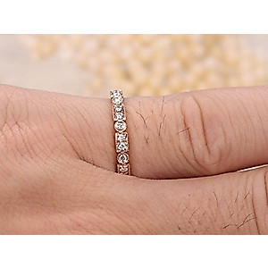 Art Deco Antique Diamond Wedding Ring,14K Rose Gold,Anniversary Ring,Half Eternity,Bezel Set,Stackable