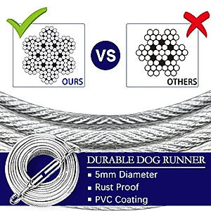 Snagle Paw Dog Tie Out Runner for Yard,Trolley System for Large Dogs, Dog Zipline Aerial Tie Out Cable with 10ft Pulley Runner Line for Dogs Up to 125lbs for Yard or Camping,100ft