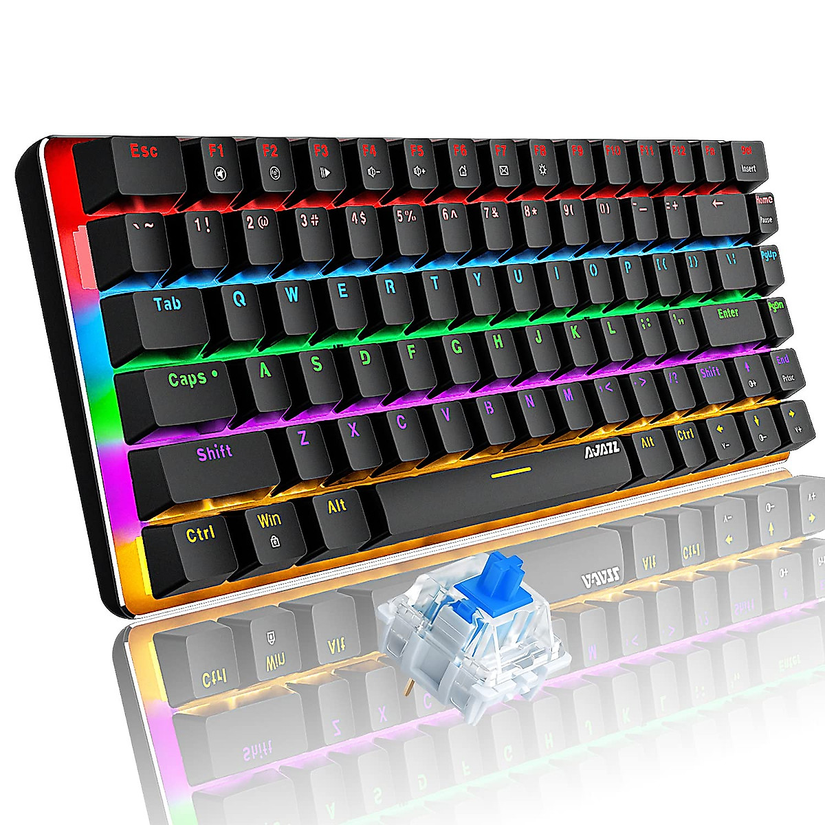 FELICON Mechanical Keyboard, 82 Keys Compact Rainbow Blacklight Wired Gaming Keybaord with Blue Switch, Anti-Ghosting, Small and Portable Composition with Windows PC Laptop Mac Game Office