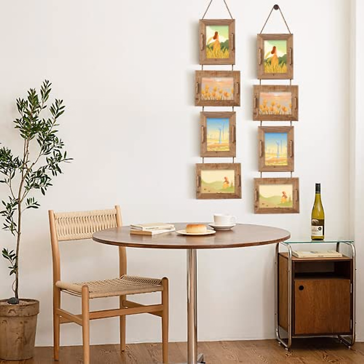 ABSWHLM 5x7 Picture Frames Rustic Solid Wood Hanging Picture Frames 4 Opening Photo Frame Display 4"x6" Pictures with Mat or 5"x7" Without Mat, Weathered Brown