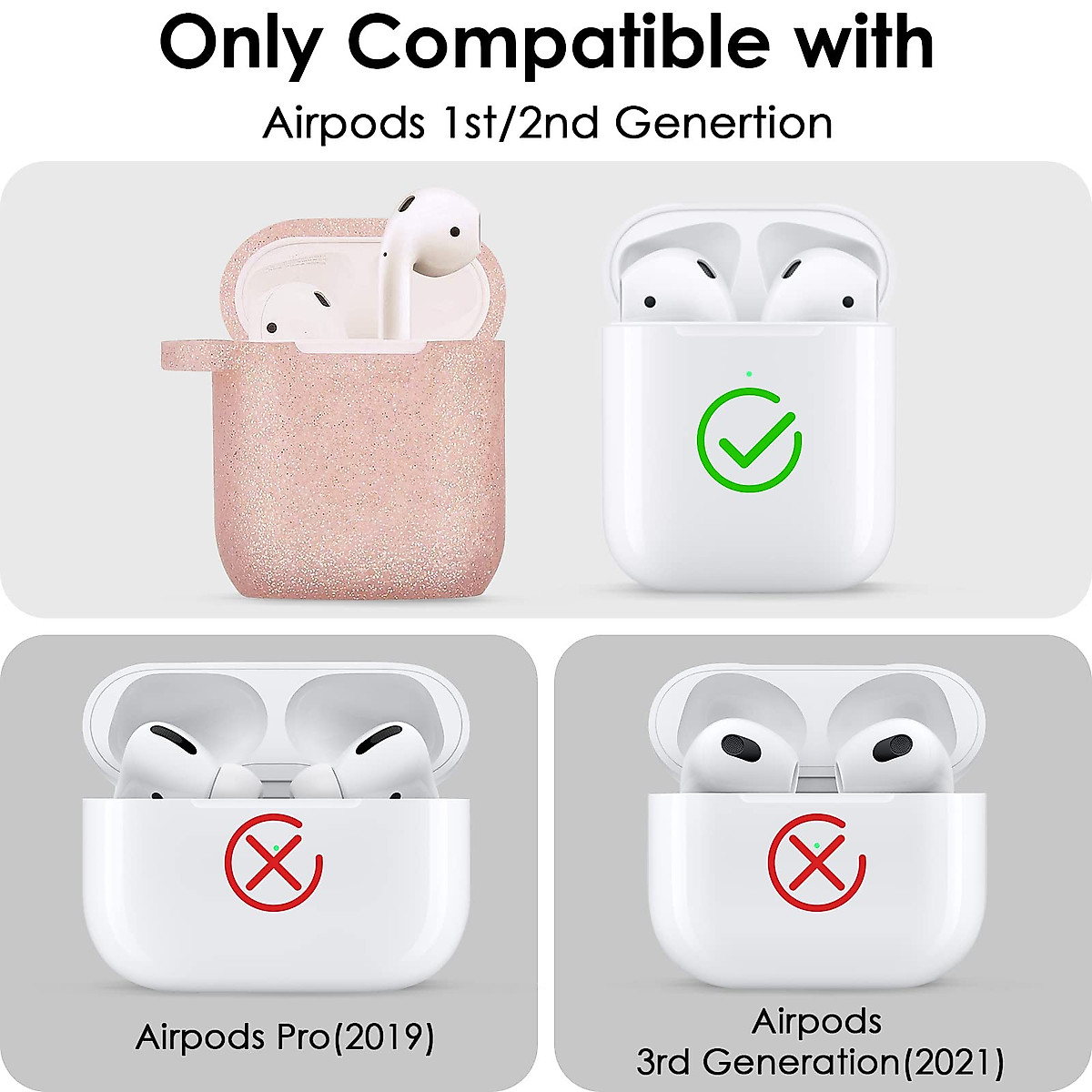 Filoto Compatible with Airpod 2&1 Case Cover, Cute Silicone Protective Accessories Cases/Keychain/Pompom, Best Gift for Girls and Women, Rose Gold