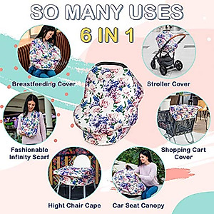 Multi Use Nursing Breastfeeding Cover Scarf-Car Seat Canopy by Busy Monkey-Shopping Cart-High Chair-Stroller and Carseat Covers for Boys and Girls-Infinity Stretchy Shawl-Baby Shower-Floral