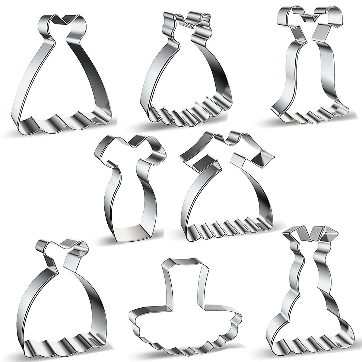 Dress Shaped Cookie Cutters Set of 8 pcs, Stainless Steel Wedding Dress Princess Dress Fondant Cutter Molds Baking DIY