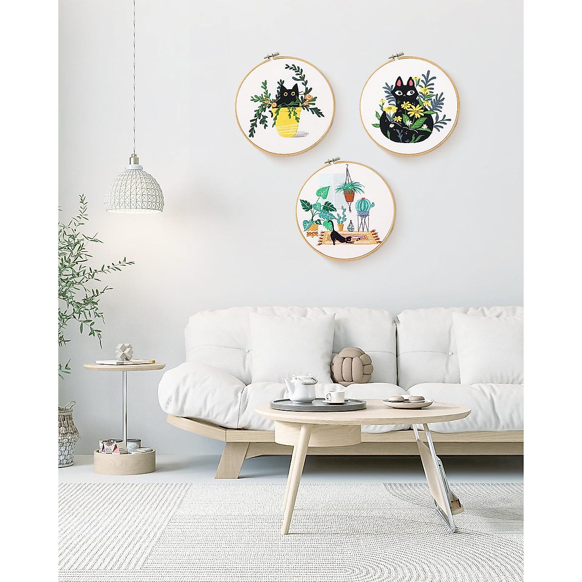 Santune 3 Pack Embroidery Kits for Adults Cross Stitch Kits for Beginners Hand Embroidery with Cat Patterns and Instructions Hobby Kits for Adults with Embroidery Hoops, Threads and Needles