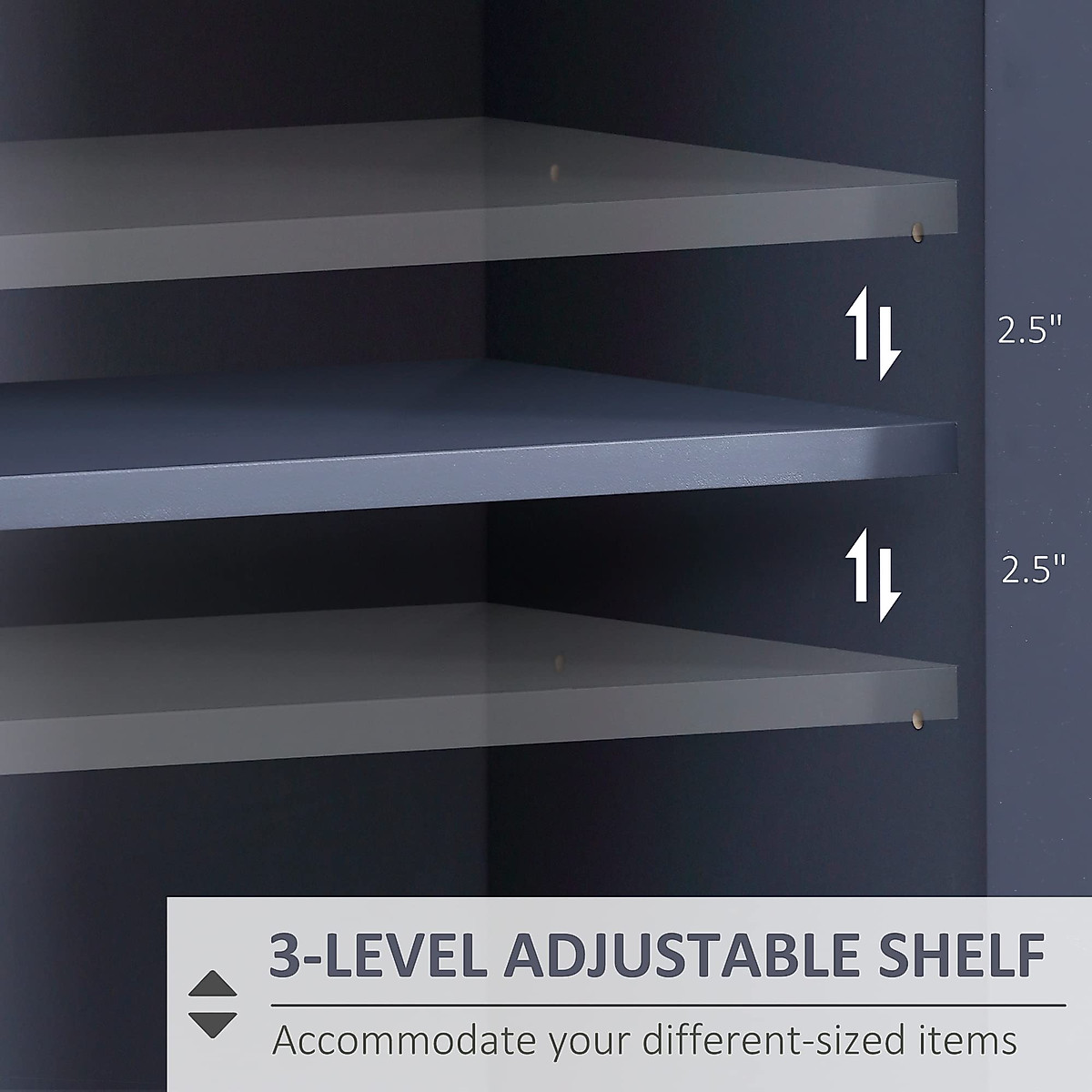 HOMCOM Sideboard, Buffet Cabinet with 4 Tempered Glass Doors, Stripe Pattern and Adjustable Storage Shelf, Credenza, Gray