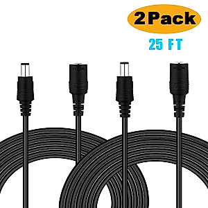 Brada 25ft 2 Pack 12 Volt Power Extension Cord,5.5mmx2.1mm DC Power Adapter Extension Cable,Extension Power Cable for CCTV Security Camera,Indoor Wireless IP Camera,Standalone DVR,Black