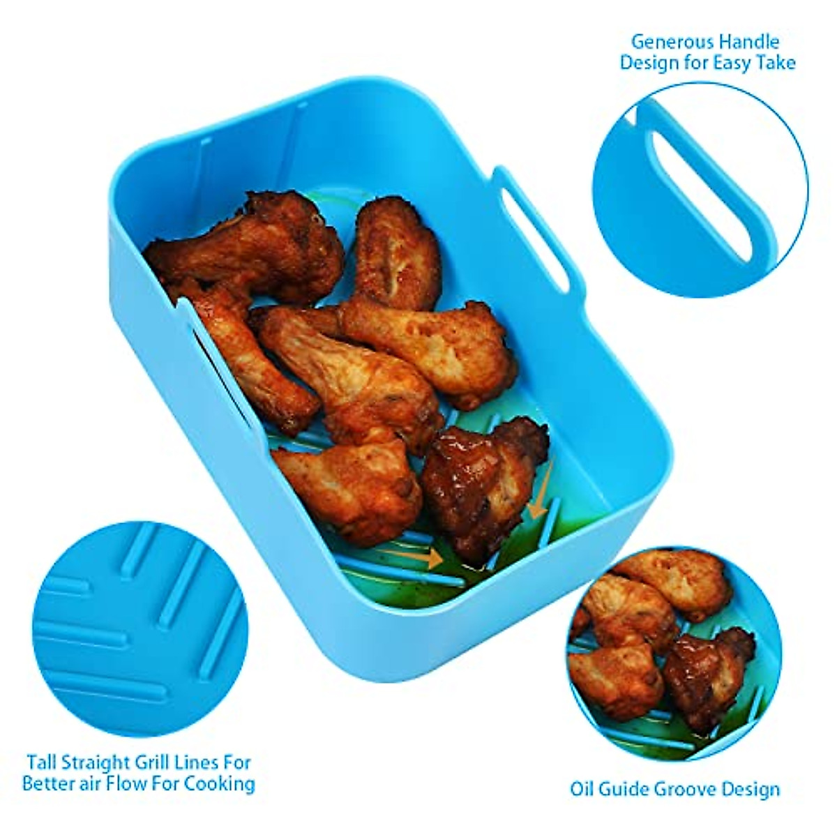 2Pcs Silicone Pot Reusable Air Fryer Liners Food Safe Non Stick Air Fryer Basket Accessories Replacement Baking Tray for Ninja Dual Dz201 Dualzone