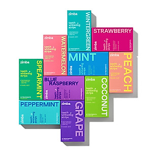 Zimba Strawberry Flavored Teeth Whitening Strips | Vegan, Enamel Safe Hydrogen Peroxide Teeth Whitener for Coffee, Wine, Tobacco, and Other Stains | 14 Day Treatment | Strawberry