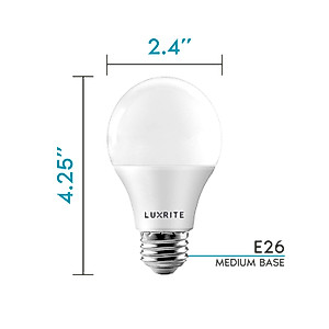 LUXRITE A19 LED Bulb 60W Equivalent, 5000K Bright White, 800 Lumens, Dimmable Standard LED Light Bulbs 9W, Enclosed Fixture Rated, Energy Star, E26 Medium Base - Indoor and Outdoor (24 Pack)