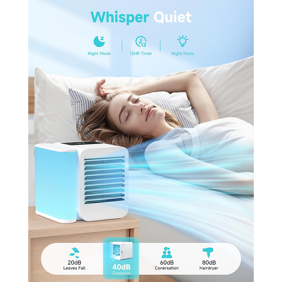 Portable Air Conditioner Mini AC: Evaporative Mini Air Cooler with 𝟳 𝗖𝗼𝗹𝗼𝗿𝘀, USB Personal Air Cooler Desktop Cooling Fan Unit with 𝟭𝟬𝟬𝟬𝗺𝗹 𝗪𝗮𝘁𝗲𝗿 𝗧𝗮𝗻𝗸 for Room Office Home