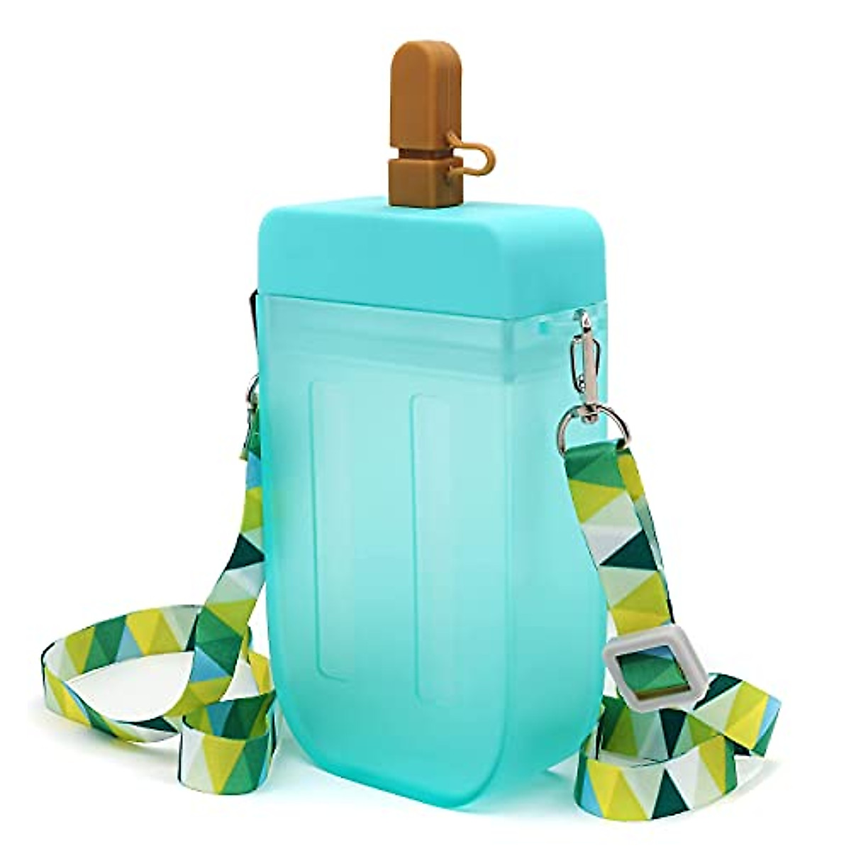 Popsicle Water Bottle with Strap, Dish Washer Safe Clear Juice Drinking Cup, BPA Free Frosted Plastic, Leakproof Creative Design, Suitable for Adults and Kids, 300ML (Blue), QB/T4049-2010