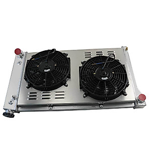 Cubauto All Aluminum Radiator Fan for 1967-1972 70 Chevy Gmc Blazer C/K Series C10 C20 C30 K10 K20 K25 Pickup Trucks Suburban Van 3 Row Core Radiator with Shroud Fan Relay