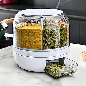 Grain Storage Container Dispenser, rice dispenser rotating, 360° rotating food dispenser One-Click Output rice Storage Round Grain Dispenser Kitchen for Small Grains, Beans, Rice (C)