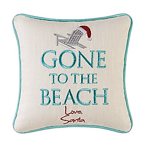 C&F Home Gone to The Beach Love Santa Coastal Holiday Embroidered Saying Cute Christmas Decor Decoration Accent Pillow 10 x 10 Multi