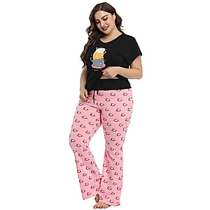 HDE Plus Size Pajamas for Women Pajama Set Two Piece Loungewear PJ Sets Love Cat Naps - 3X