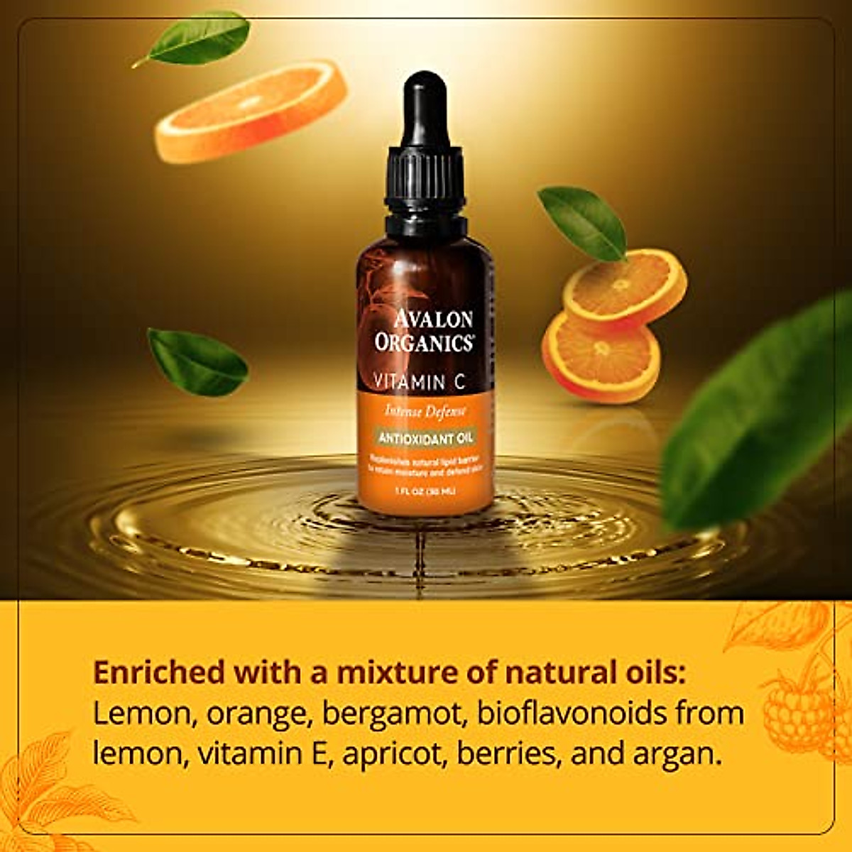 Avalon Organics Vitamin C Oil , Anti-Aging Serum with Essential Fatty Acids, Vitamin E, Hydrating & Brightening Serum, Helps Reduce Lines & Wrinkles