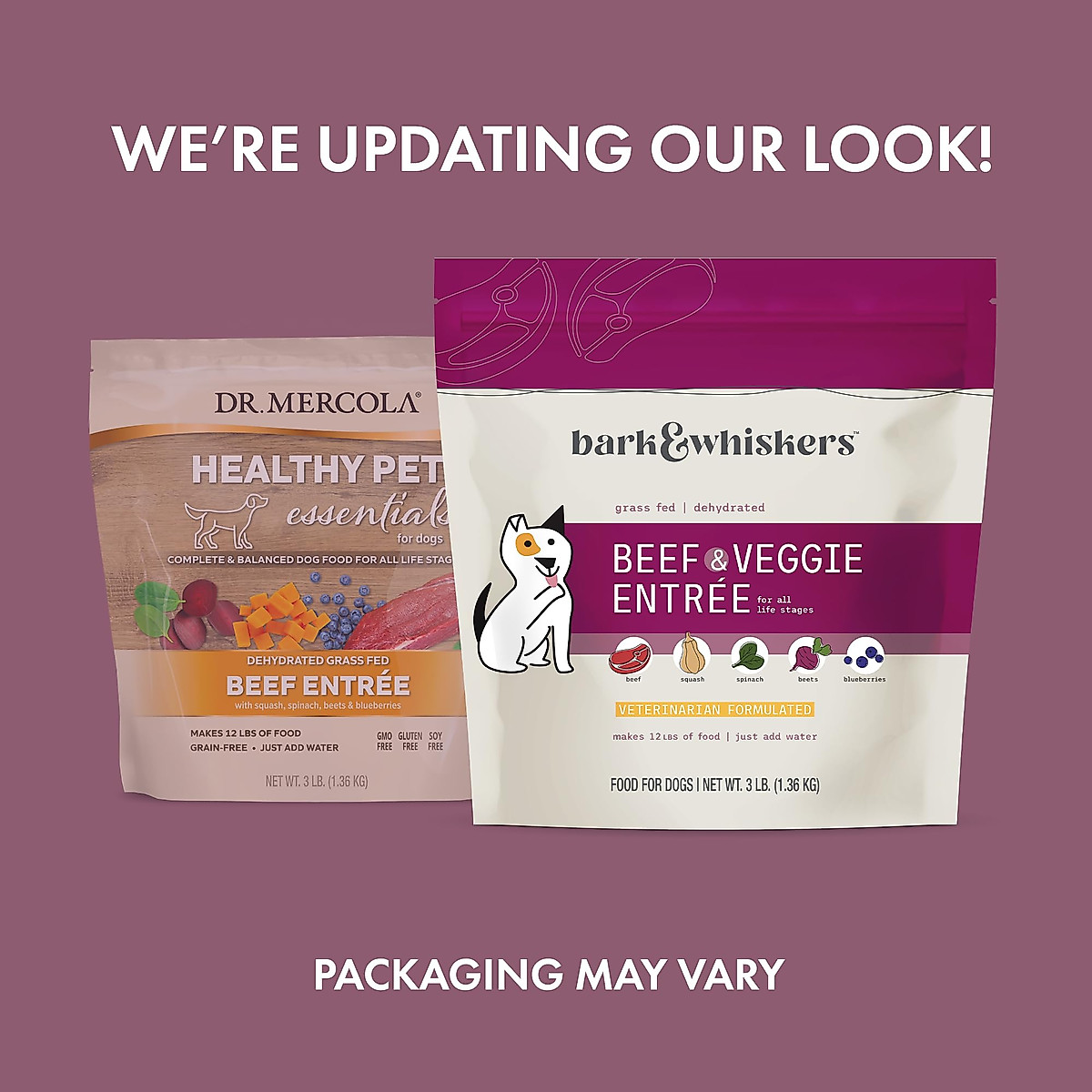 Dr. Mercola Bark & Whiskers Dehydrated Beef and Veggie Entrée, 3 lb., Makes 12 lbs. of Food for Dogs, Digestive Support, Vet Formulated, Non-GMO