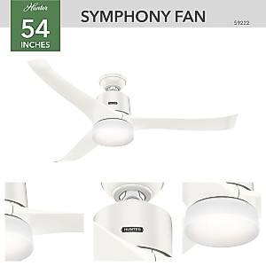 Hunter Fan Company, 59222, 54 inch Wi-Fi Symphony Fresh White Ceiling Fan with LED Light Kit and Handheld Remote, Smart Fan