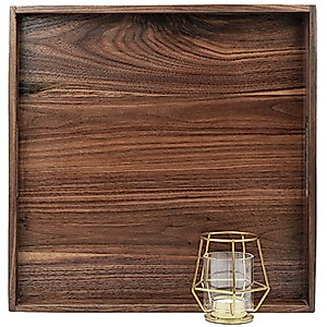 MAGIGO 15 x 15 Inches Medium Square Black Walnut Wood Ottoman Tray with Handles, Serve Tea, Coffee Classic Wooden Decorative Serving Tray