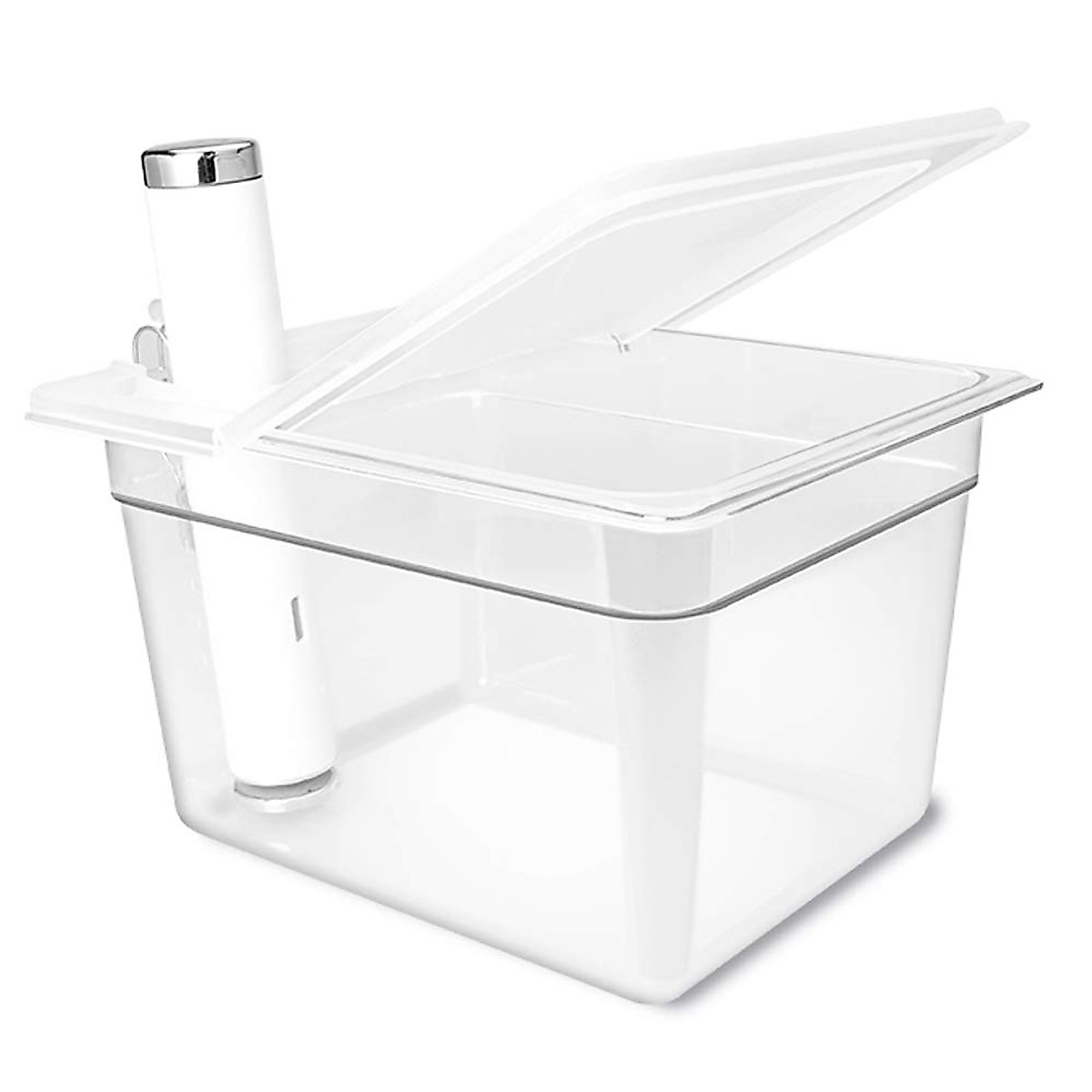 Everie Sous Vide Container 12 Quarts with Universal Collapsible Hinged Lid, Compatible with Anova All Models, Breville Joule, Wancle, Instant Pot Cookers (Container with Plastic Lid and Rack)