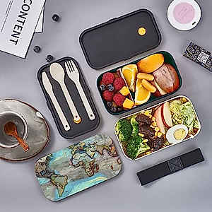 Cartoon World Map Adult Lunch Box, Bento Box, With Cutlery Set Of 3, 2 Compartments, Rectangular, Lunch Box For Adults