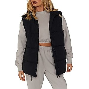 Zhiyouni Womens Puffer Vests Jackets Sleeveless Stand Collar Zipper Puffy Coats (Black-L)