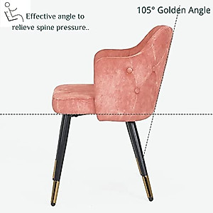 Freemax Velvet Dining Chair with Metal Legs, Upholstered Fabric Accent Armchair Button Tufted Modern Leisure Side Chairs for Living Room, Bedroom Office Desk Seat Makeup Vanity Stool (Coral)