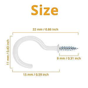 MJIYA 50 PCS Vinyl Coated Ceiling Hooks Question Mark Shape Hook Heavy Duty Screw Cup Hook for Bathroom Kitchen Wall Ceiling Hanging (White, 1/2 inch)