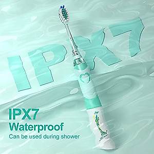 SEAGO Electric Toothbrush Children from 3-12 Years Kids Toothbrushes Electric with Colored Light Smart Timer 3 Soft Brush Heads Waterproof Baby Sonic Toothbrush for Girls Boys SG-977 (Green)