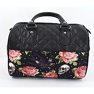 Liquorbrand Skulls & Pink Roses Satchel Purse Rockabilly Tattoed Lady Handbag Small Satchel Purse Crossbody bag