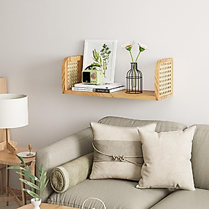 YEMNMFH Rattan Wall Shelf, Hanging Book Shelves for Wall, Decorative Shelves for Natural Nursery Decor, Picture Ledge Shelves, Wall Mail Organizer, Floating Rattan Shelf for Office, Bedroom,Bathroom