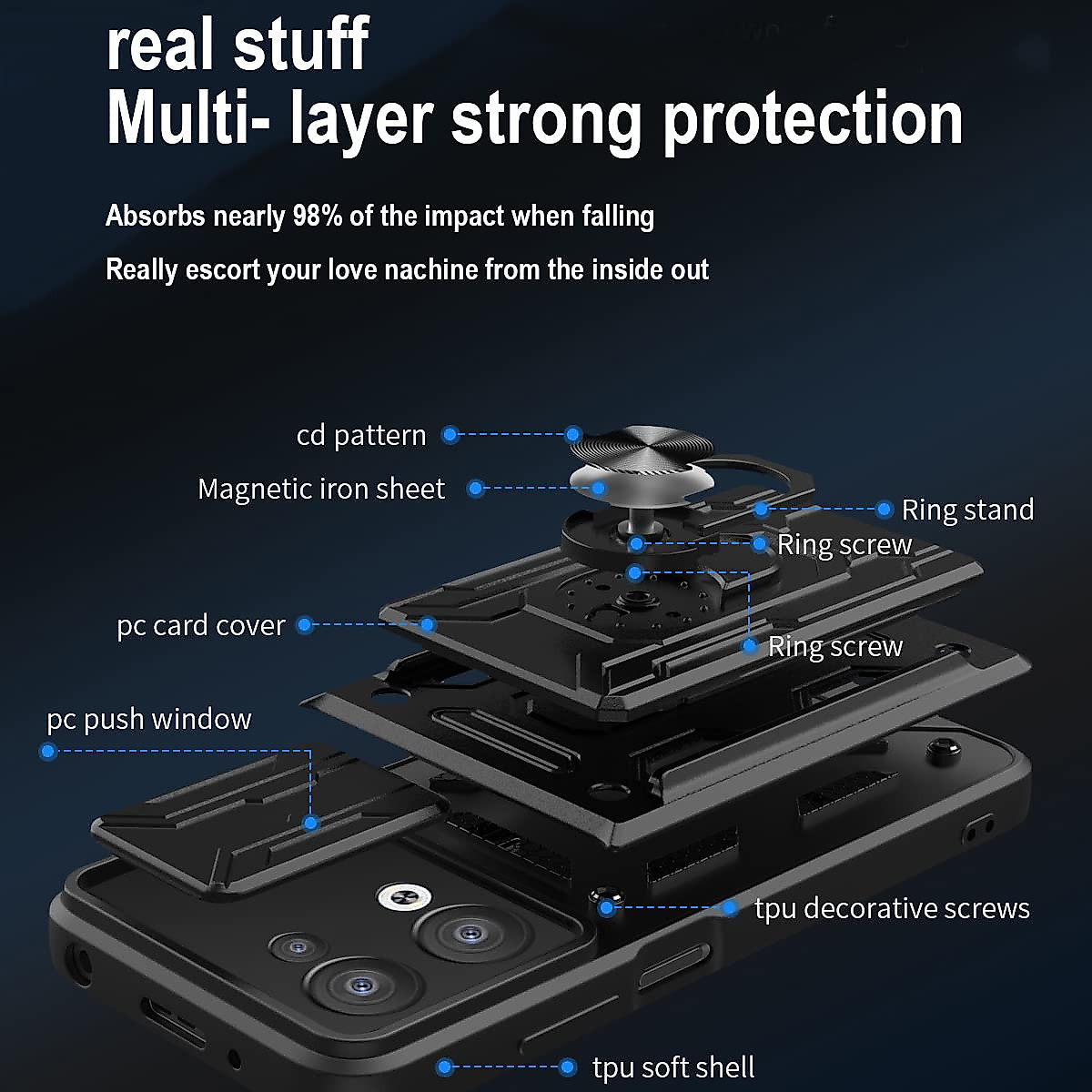 CCSmall for Oppo Reno 8 Pro Case Sliding Window Case with Card Holders, Cover with Slide Camera Protection Built-in Magnetic Kickstand Case for Oppo Reno 8 Pro 5G LJK Black