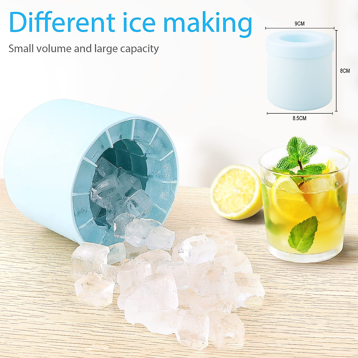 Mini Ice Maker Cup, Cylinder Ice Cube Mold, Small Ice Cube Tray with Lid, Decompress Ice Lattice Molding Ice Cup Press-Type, 60 Ice Cubes Make, Easy-Release