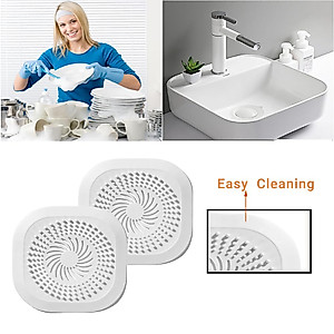 Pagabach Hair Catcher Drain Strainer Cover for Shower Square Silicone Hair Stopper with Suction Cup Mesh for Bathroom Bath Tub Bathtub Kitchen Sink White 2 Pack