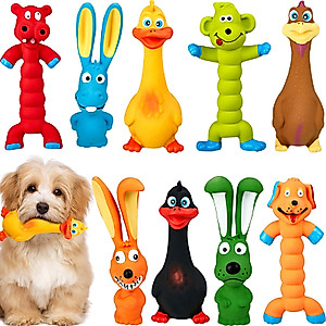 Wettarn 9 Pack Latex Squeaky Dog Toys 7 Inch Soft Rubber Dog Chew Toy Animal Standing Stick Puppy Fetch Interactive Play Assorted Animal Accessories for Small Medium Large Pet(Classic)