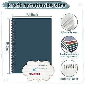 Fuutreo 6 Pack B5 Spiral Notebooks 10.5 x 7.45 Inch College Ruled Journal with Kraft Cover, 70 Sheets (140 Pages) for Study and Office Use(Retro Color)