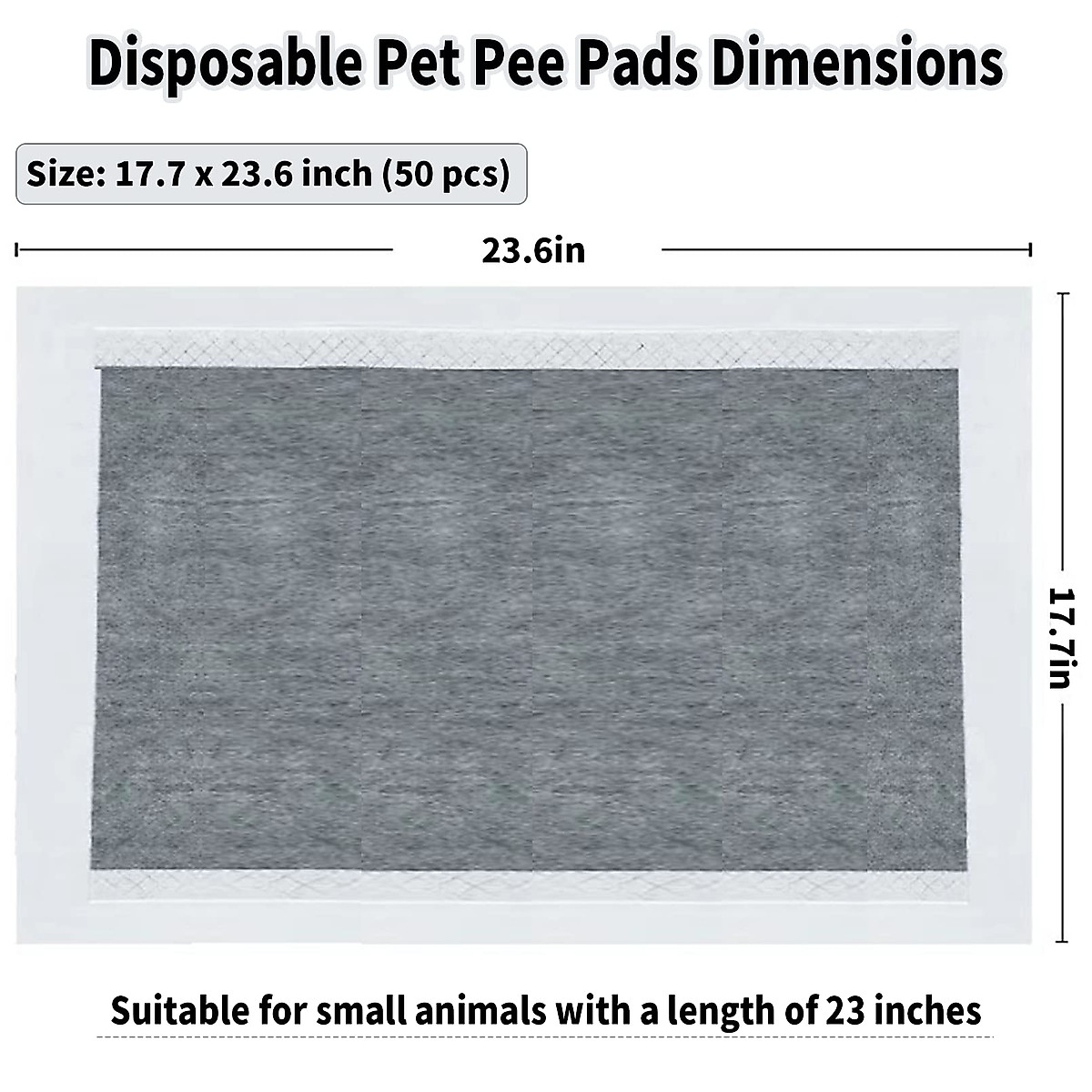 PINVNBY 50PCS Disposable Pet Pee Pads All-Absorb 23" L x 17" W Black Carbon Cage Liners Odor-Control Bunny Training Accessories with Quick-Dry Surface for Rabbits Guinea Pigs Hedgehogs Puppy