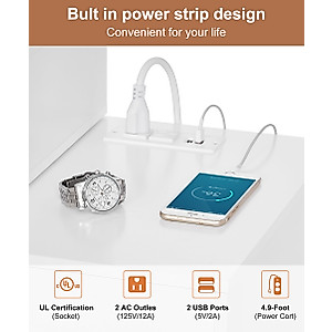 BEWISHOME Vanity Desk, White Vanity with Charging Station & Nightstand, Makeup Desk Makeup Vanity with Lights with 3 Colors Modes, Makeup Table Vanity Table with Sliding Mirror Dressing Table FST19W