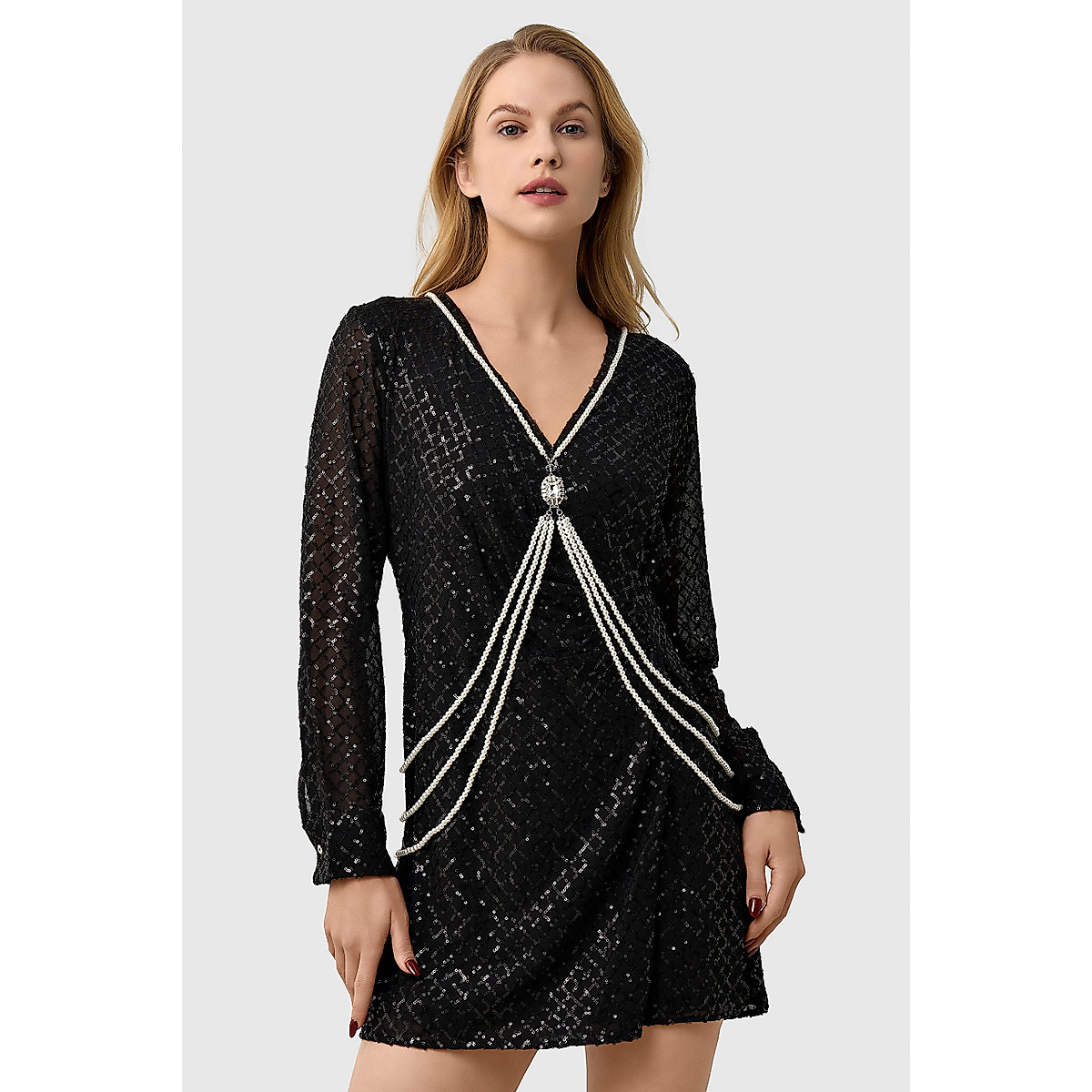 BABEYOND 1920s Pearl Body Chain for Evening Party Crystal Gatsby Imitation Pearl Body Chain for Flapper Costume