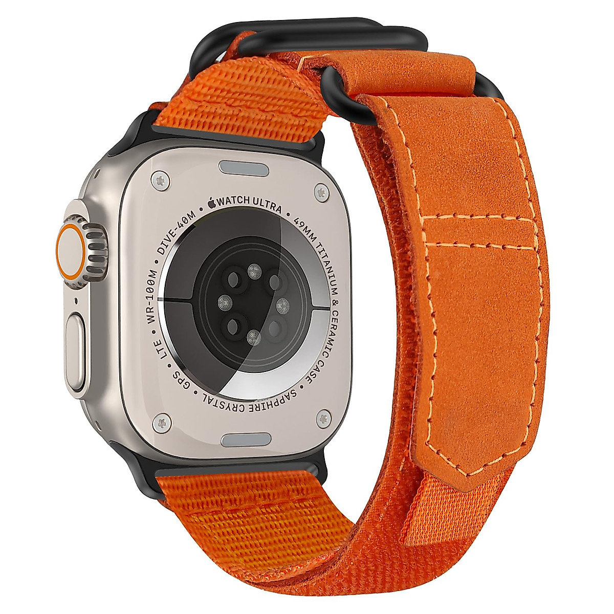 Kawoco Sport Bands Compatible with Apple Watch Ultra Band 49mm 45mm 44mm 42mm, Rugged Adjustable Breathable Braided Leather Combination Strap Men for iWatch Ultra 2 Series 9 8 7 6 5 4 3 SE Orange